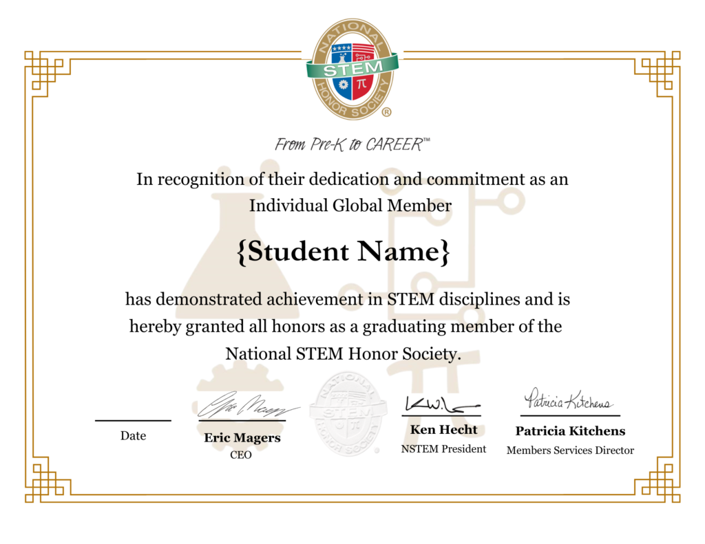 National STEM™ Honor Society - Custom Graduation Certificate