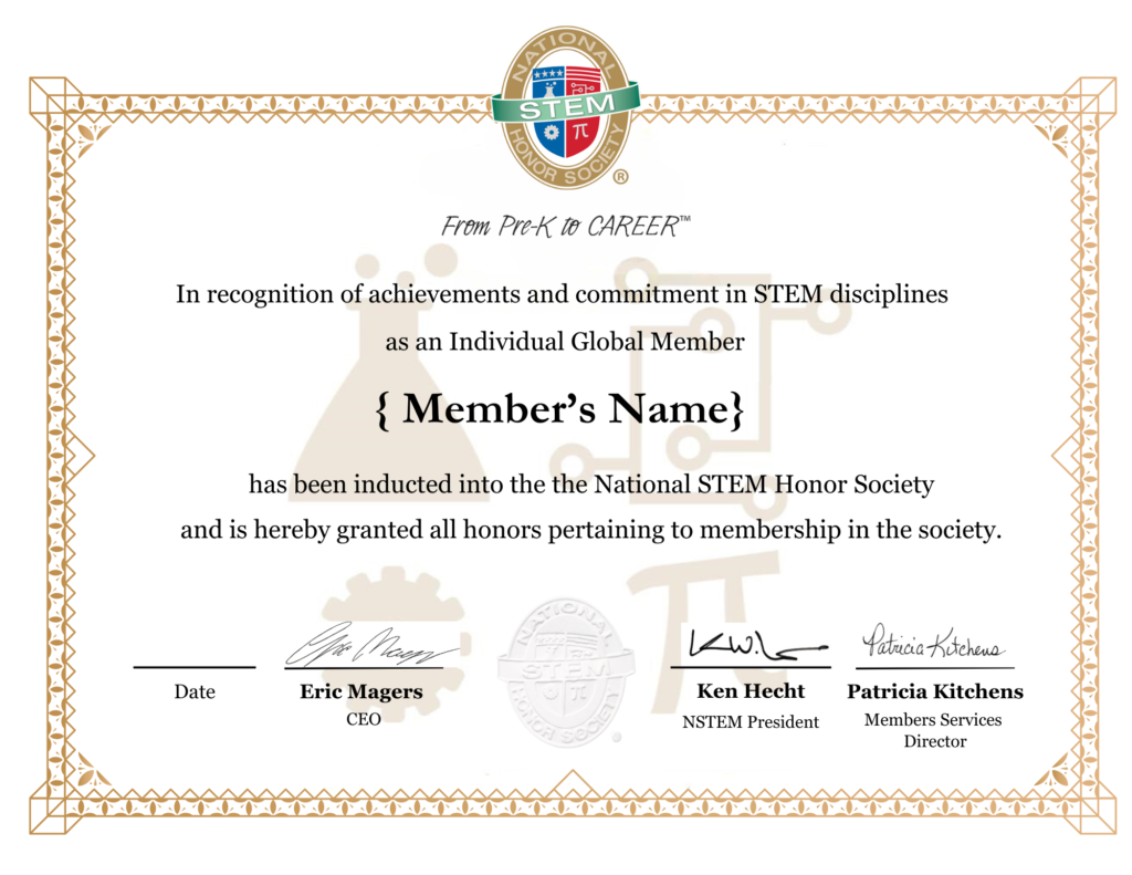 National STEM™ Honor Society - Custom Induction Certificate