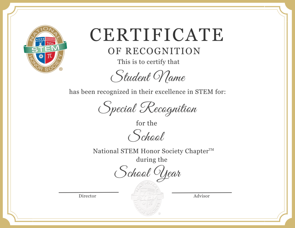 National STEM™ Honor Society - Customized Excellence in STEM Certificate